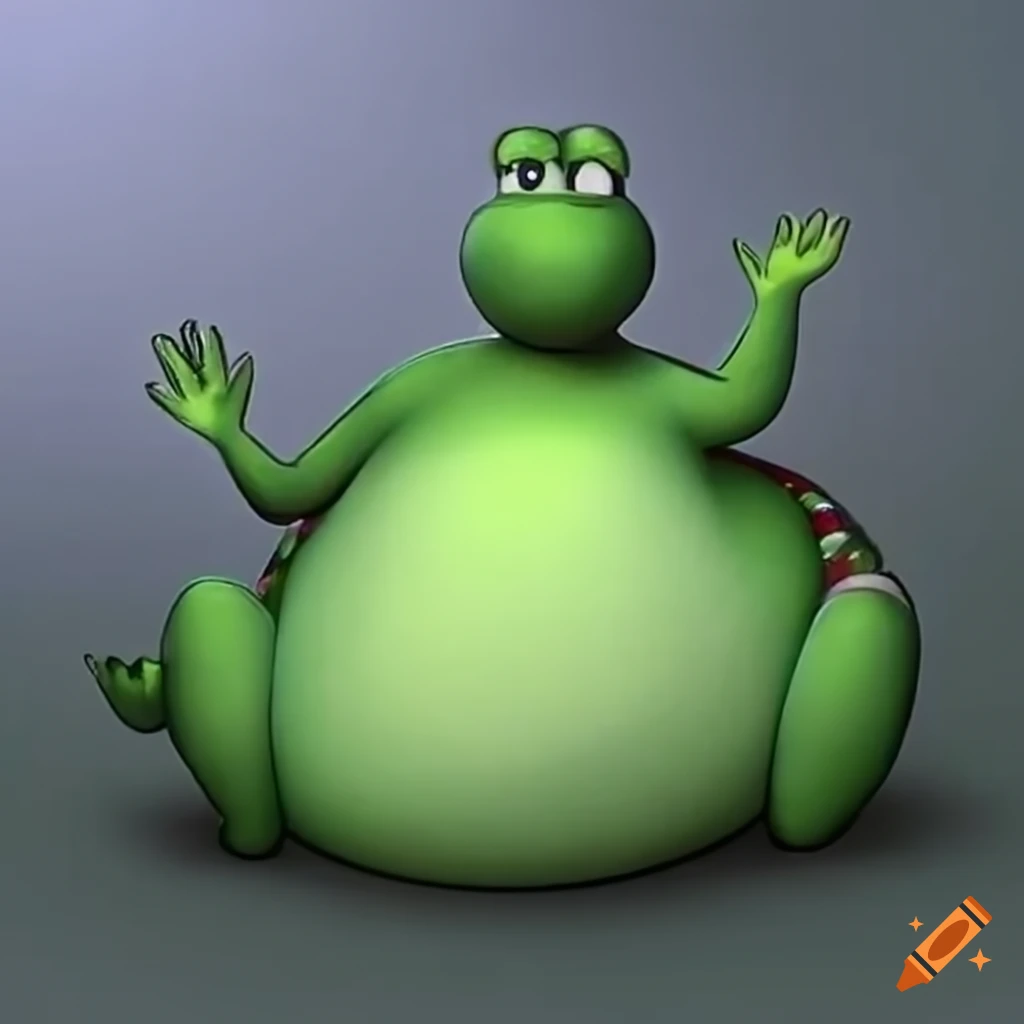 Vivid depiction of Yoshi from Super Mario Bros. series with a bulging ...