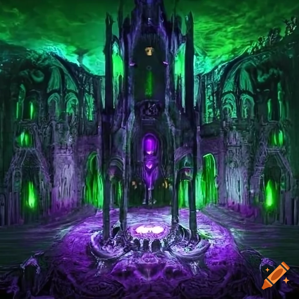 The voidic palace, a menacing castle with otherworldly aura in dark ...