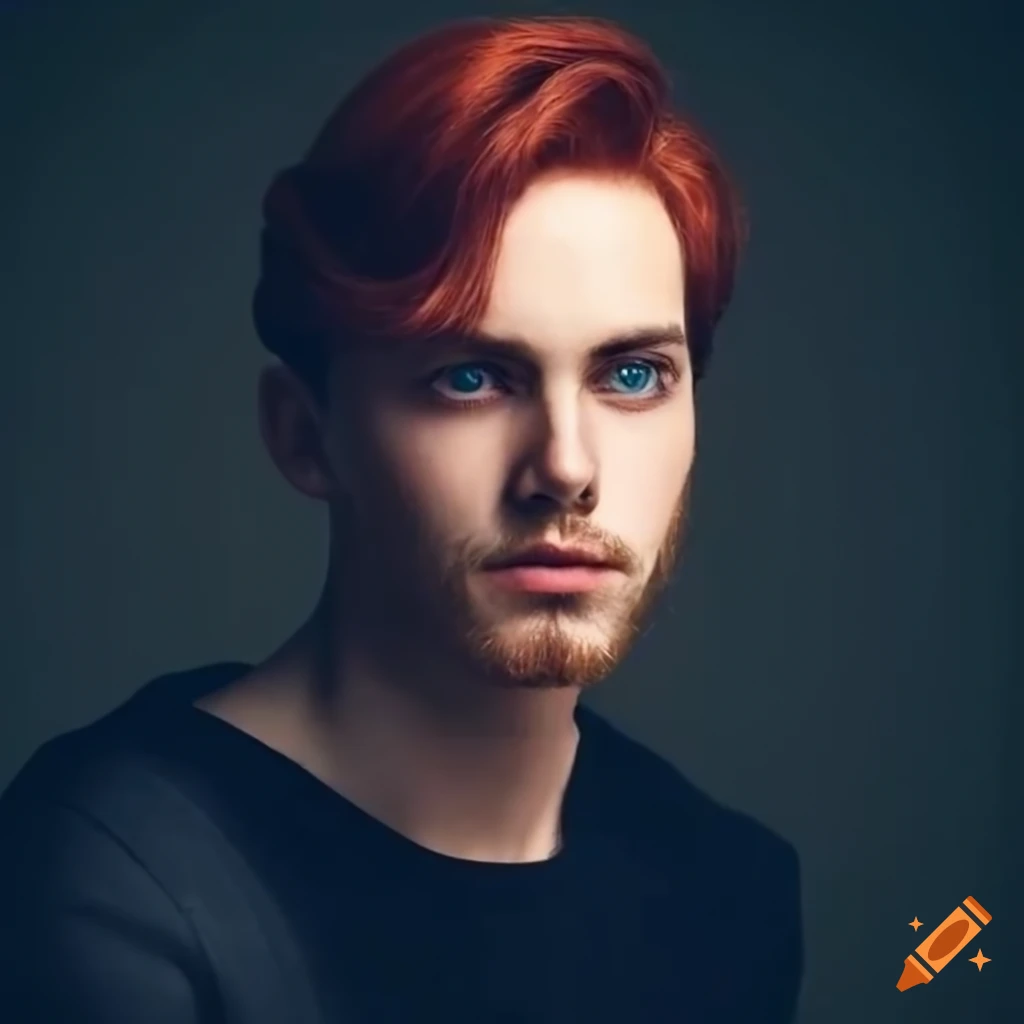 Handsome man with dark red hair, blue eyes, and a beard on Craiyon