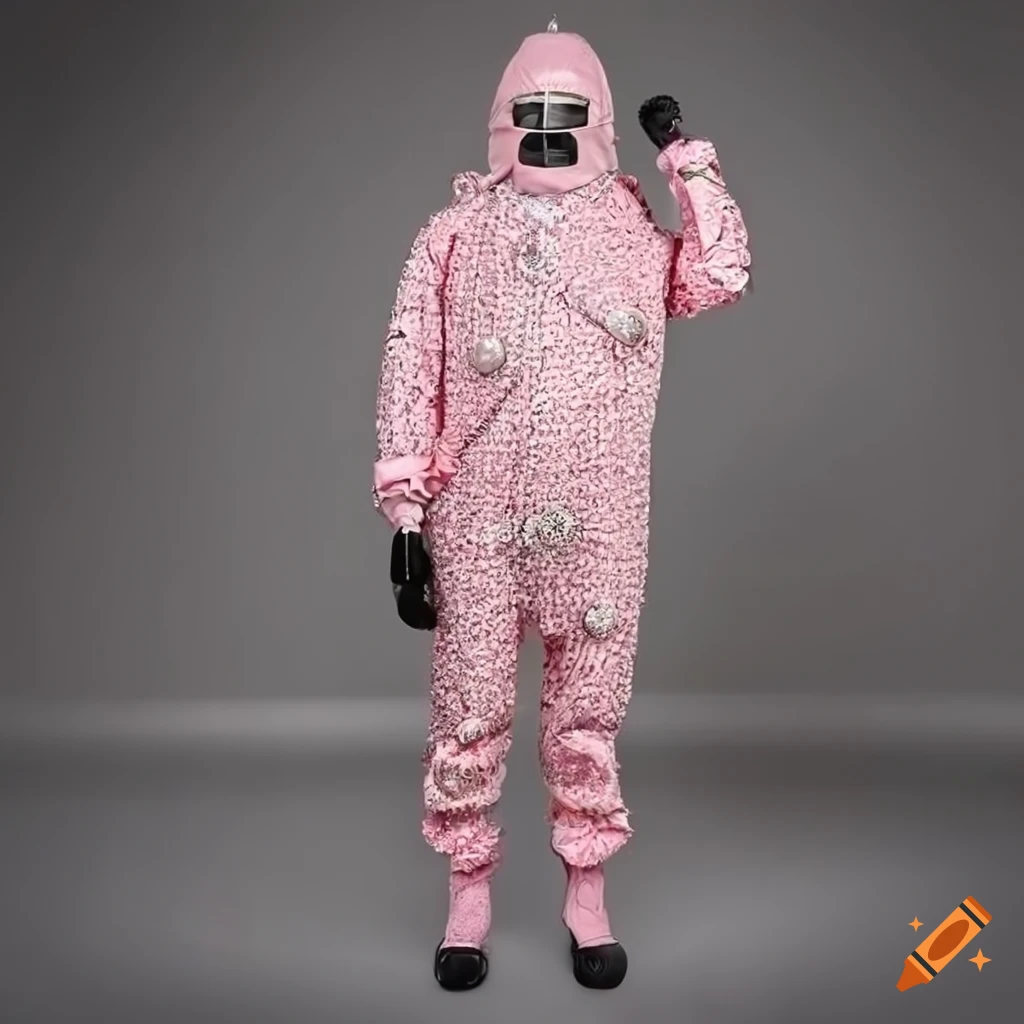 Radiation protection suit in rose and light pink tweed with white ...