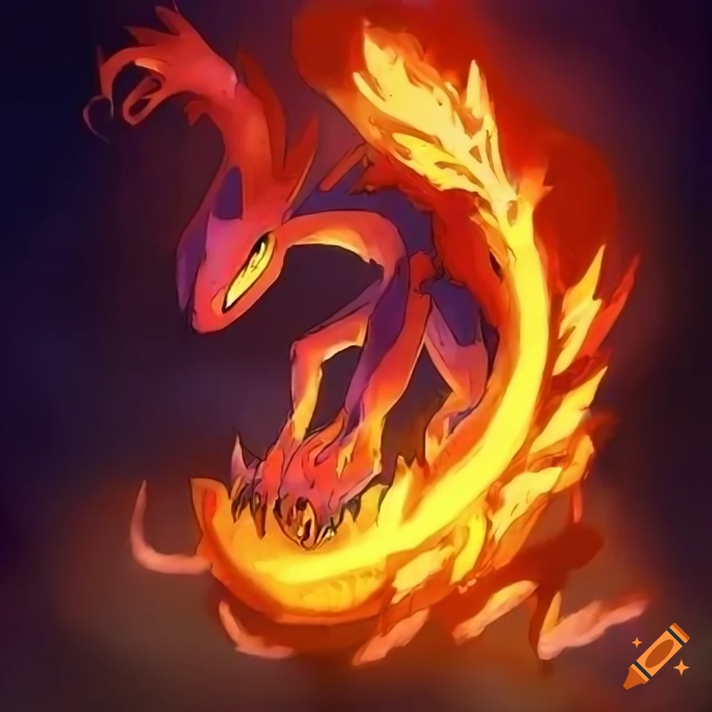 Fire-type dragon-like pokemon illustration on Craiyon