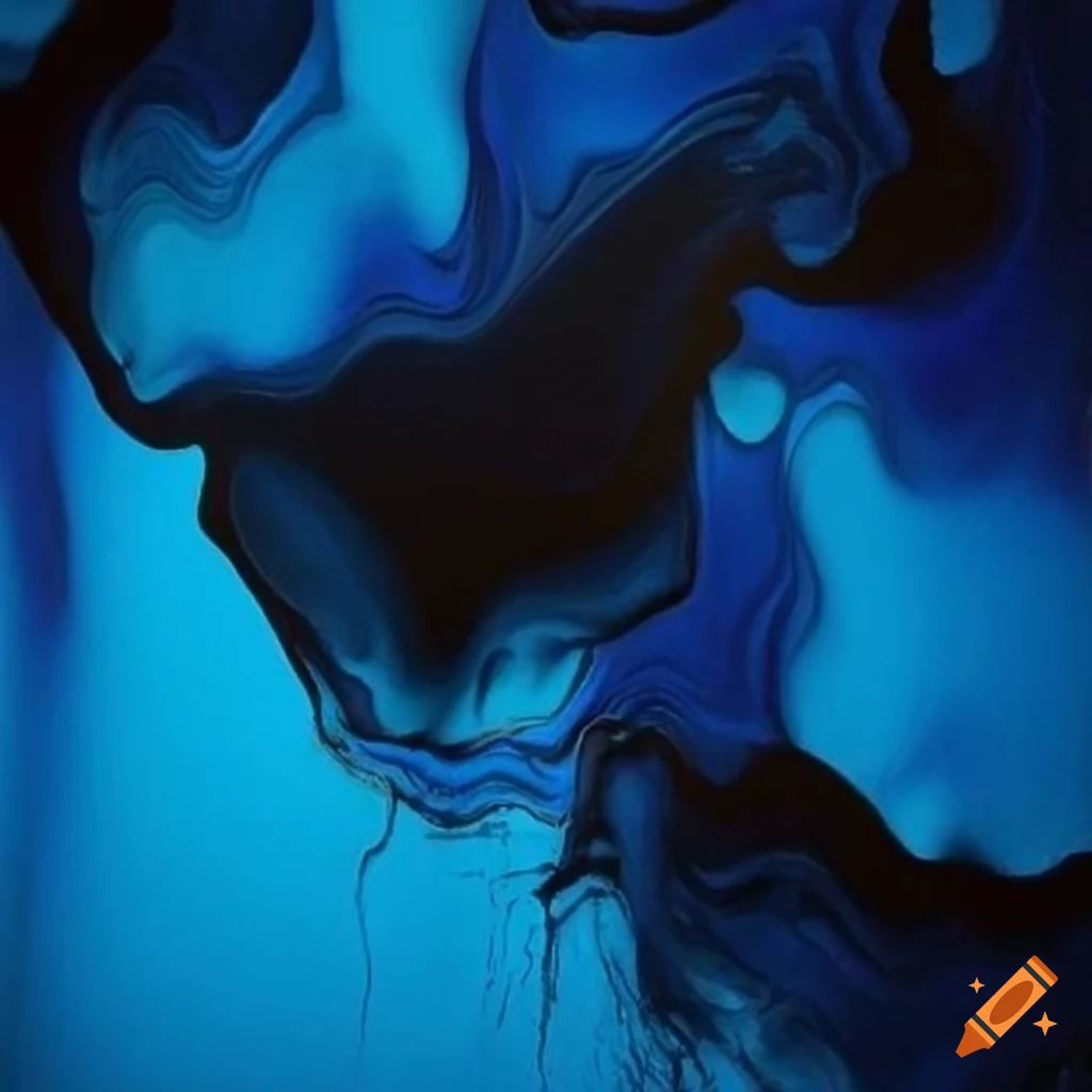 Abstract painting with aggressive blue and black colors on Craiyon