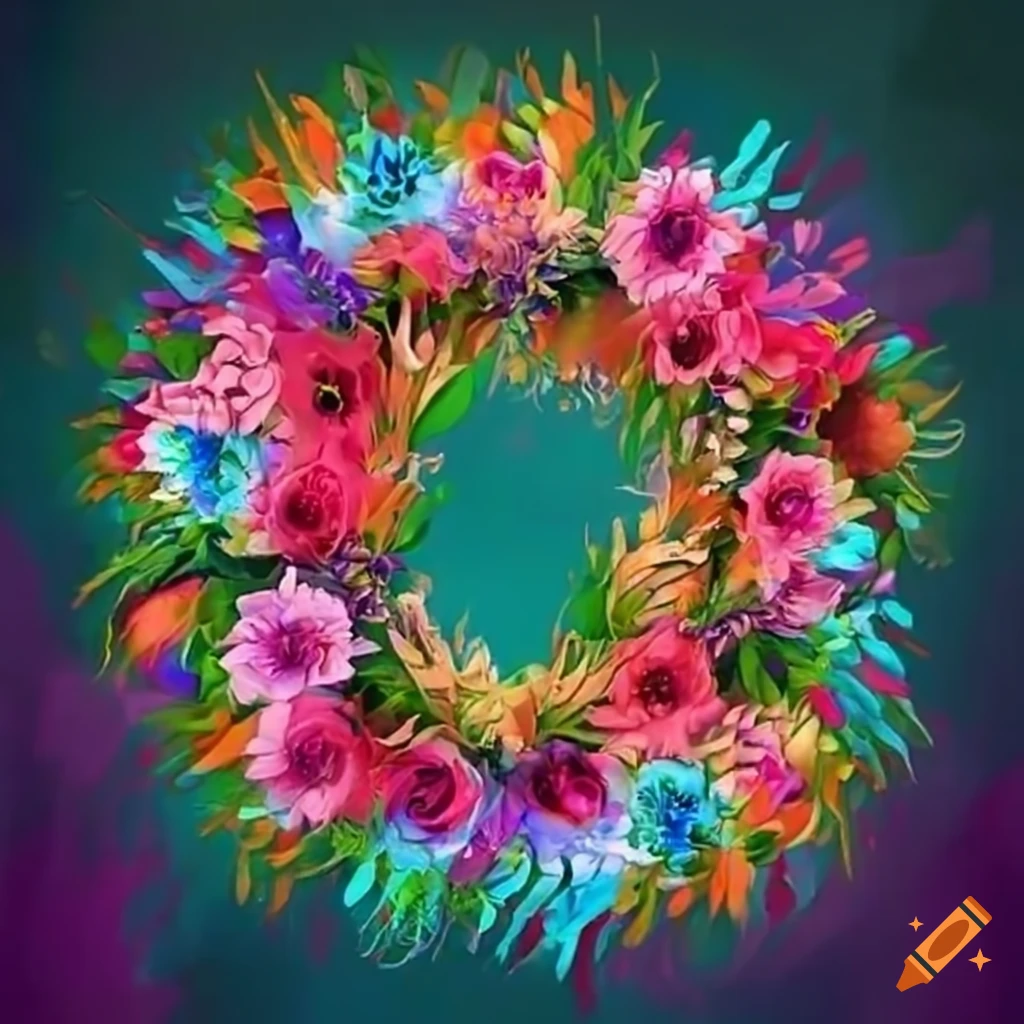 Vibrant flower wreath surrounding the word 'Myra' on Craiyon