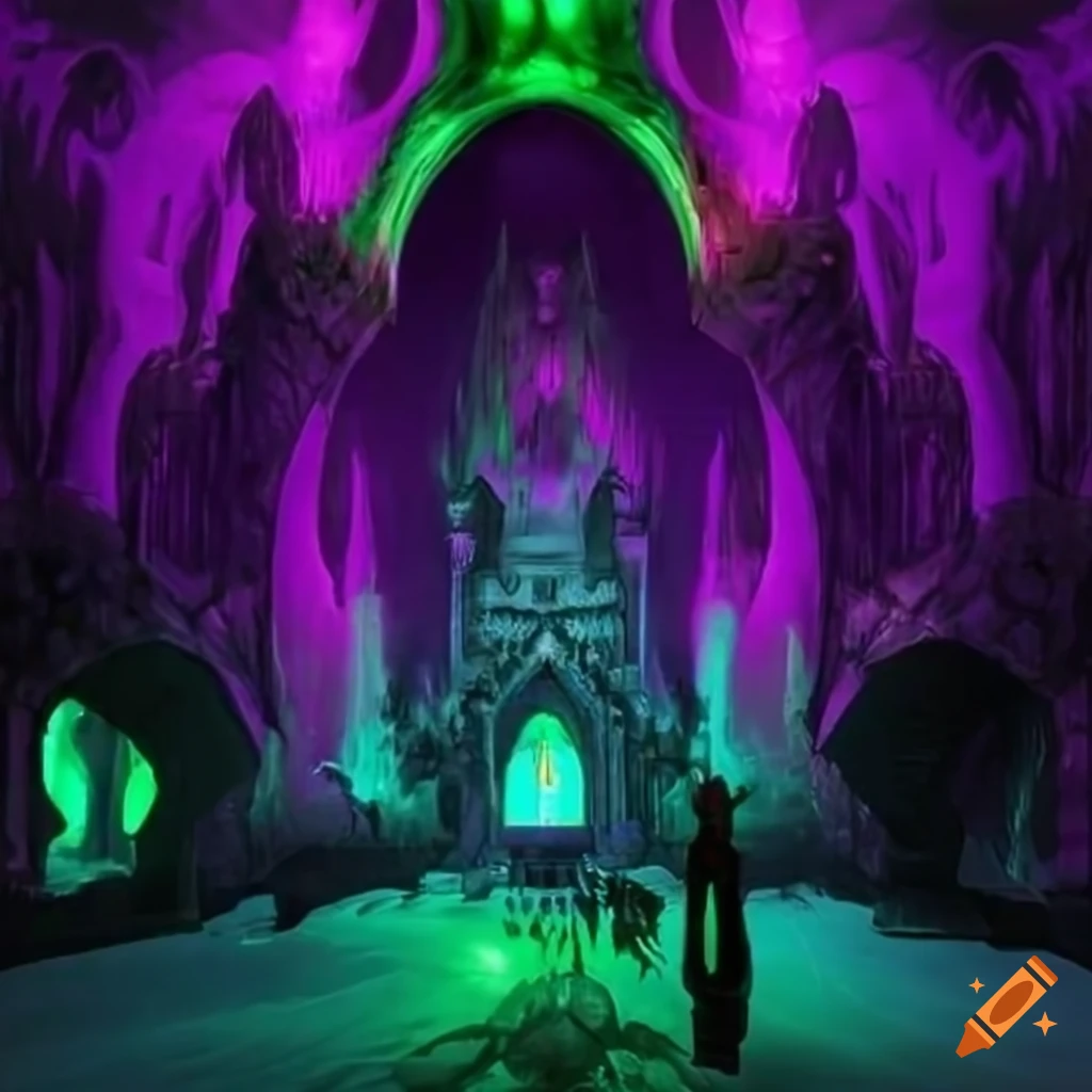 The voidic palace, a menacing castle with otherworldly aura in dark ...