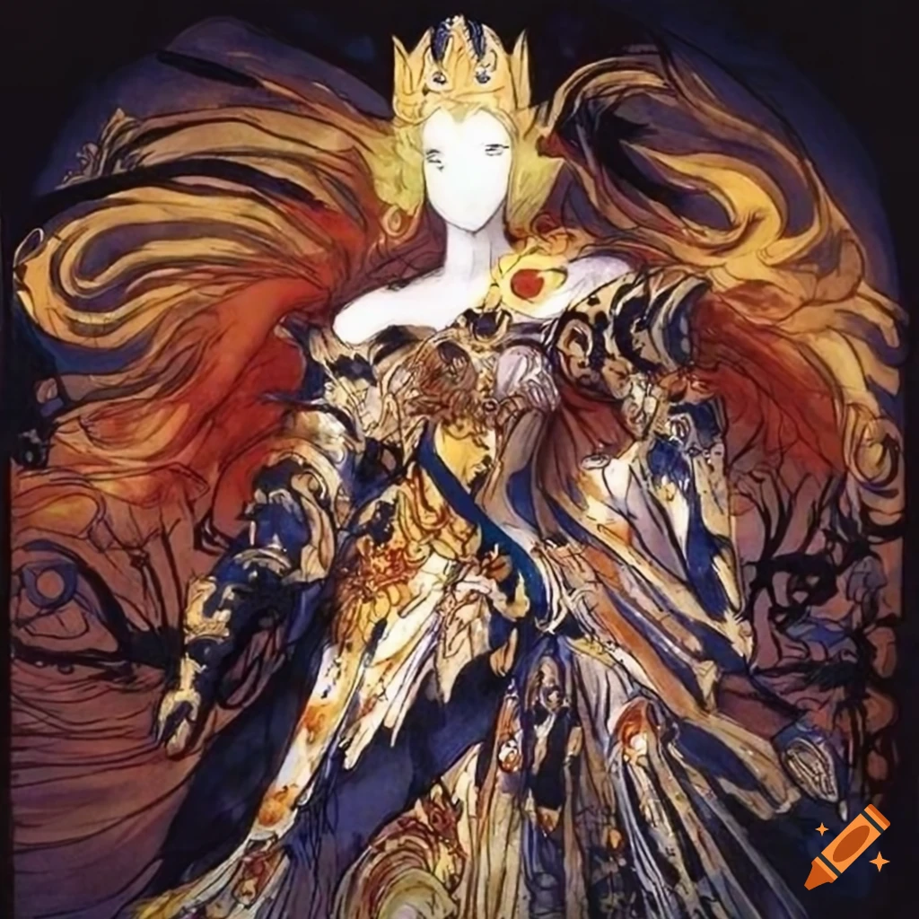 Imperial fire queen armored cleric priestess with flowing golden hair ...