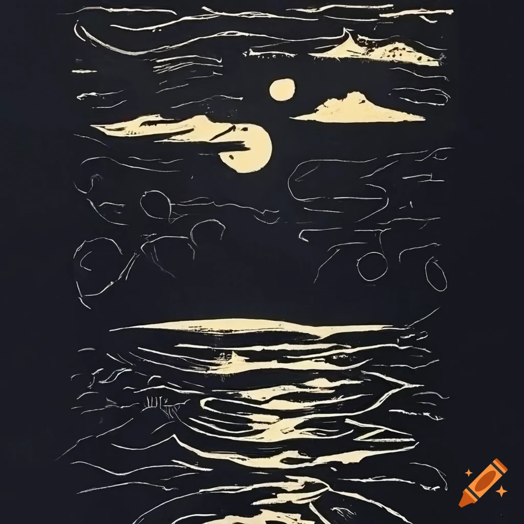 Seascape created in picasso black linocut style on Craiyon