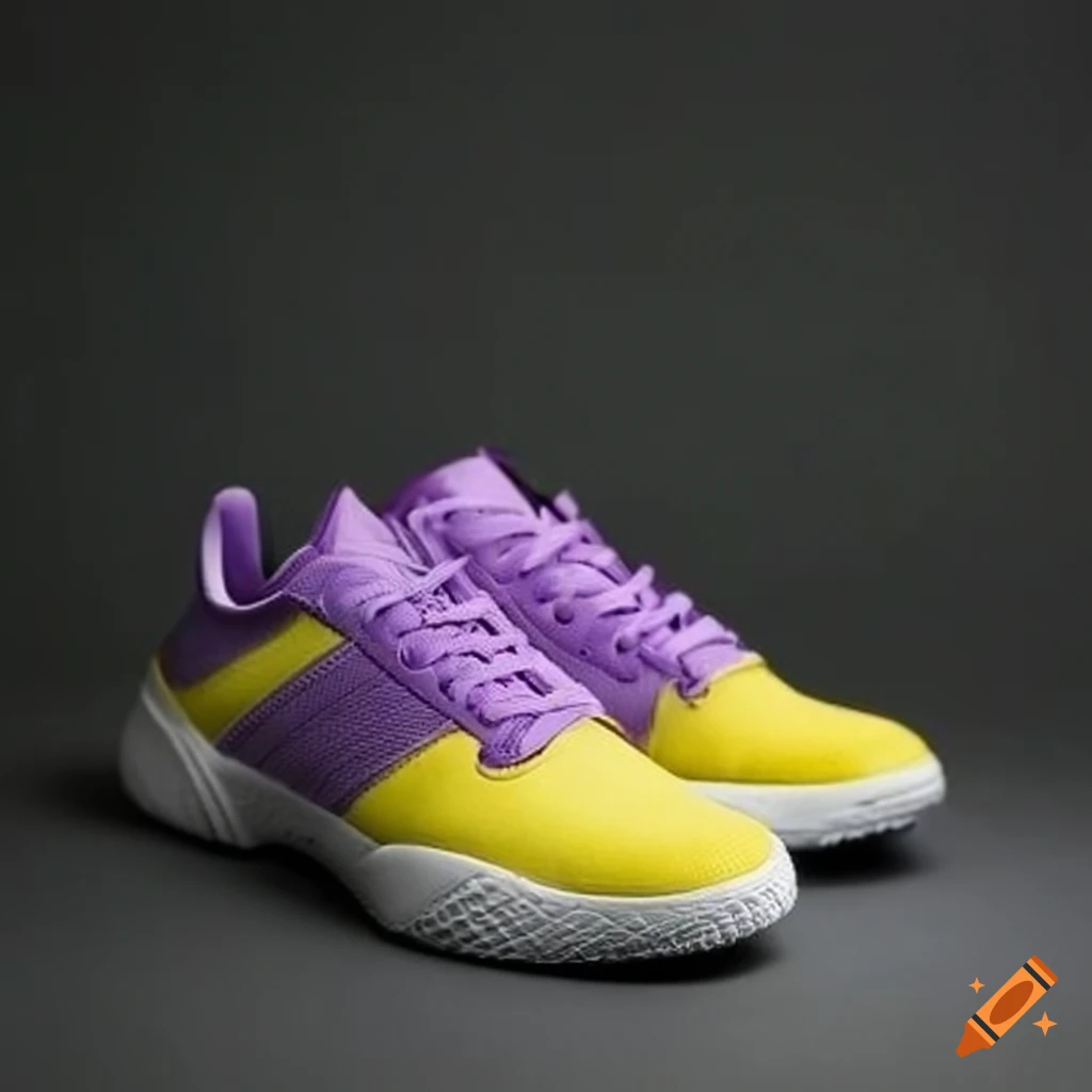 Yellow and purple pastel color block tennis shoe on Craiyon