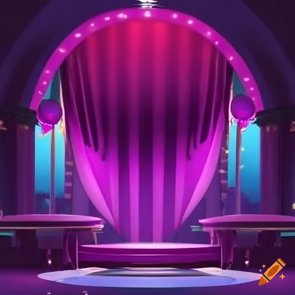 Nightclub with circular performance stage and colorful lights in ...