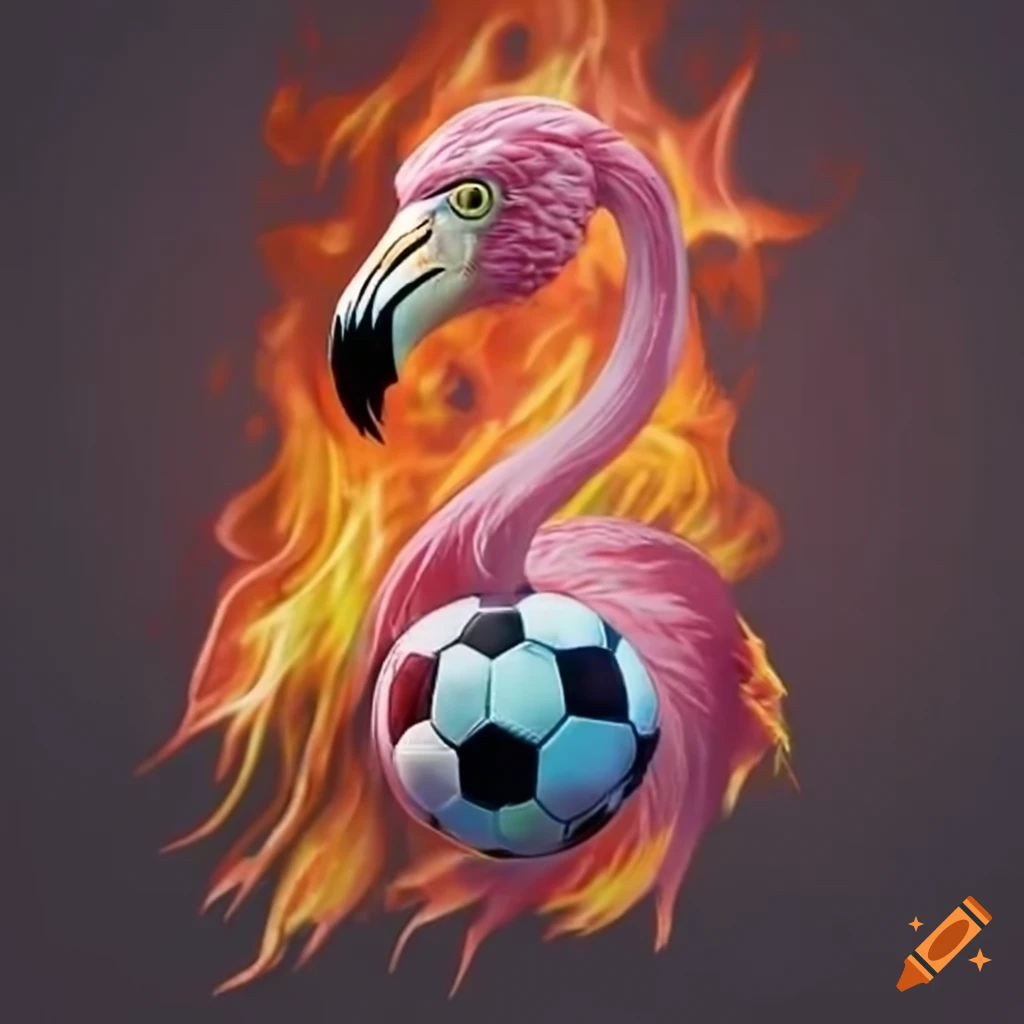 Unique fiery flamingo playing soccer on Craiyon