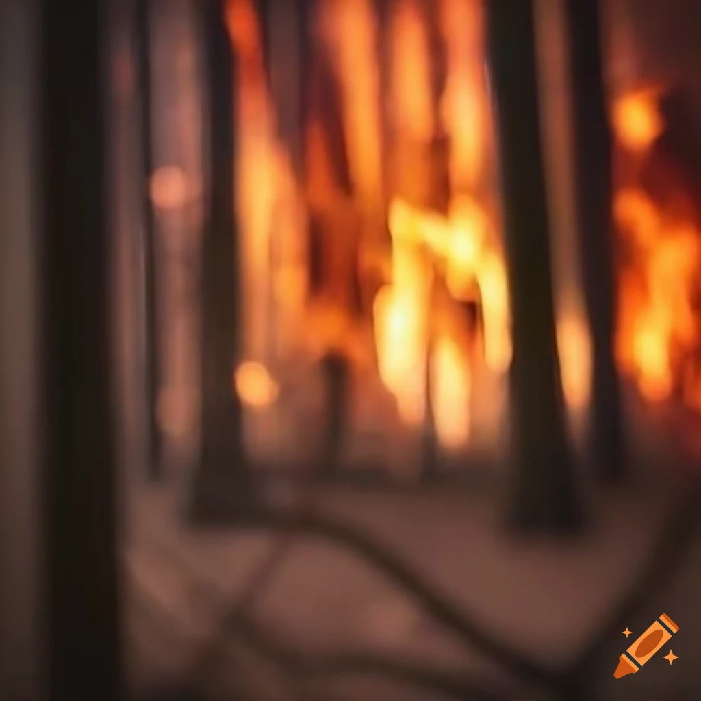 Forest on fire seen through a window on Craiyon
