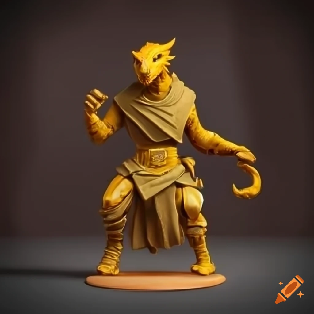 Dnd golden dragonborn monk character, slim figure, around 20 years old ...