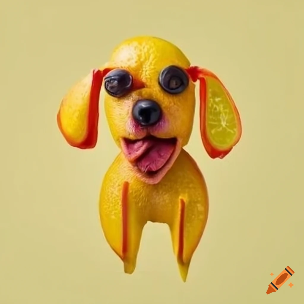 Dog made of lemons sculpture on Craiyon