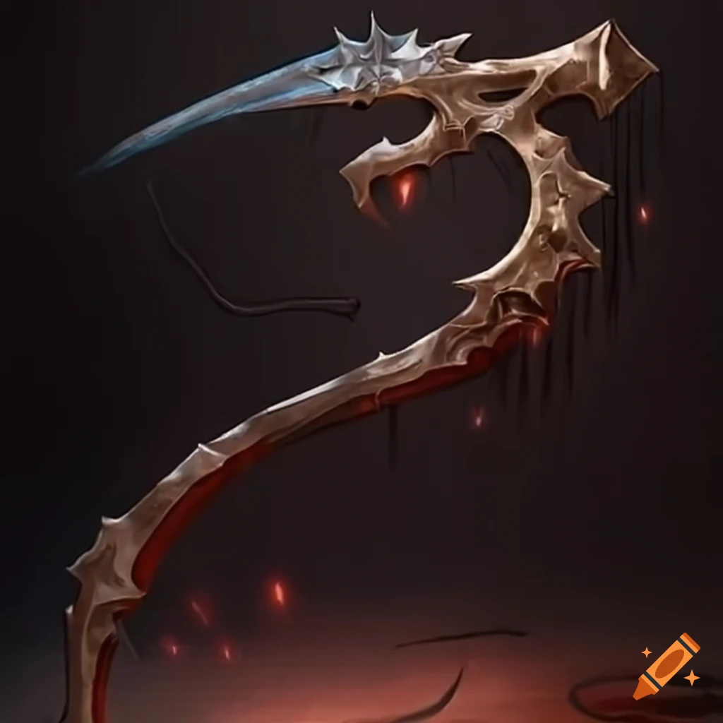 Mutated fantasy scythe with eyes design on Craiyon