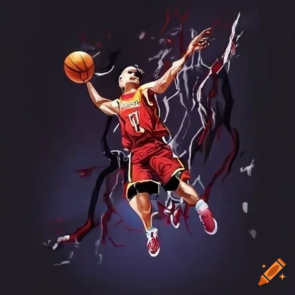 Basketball player performing an invincible dunk on Craiyon
