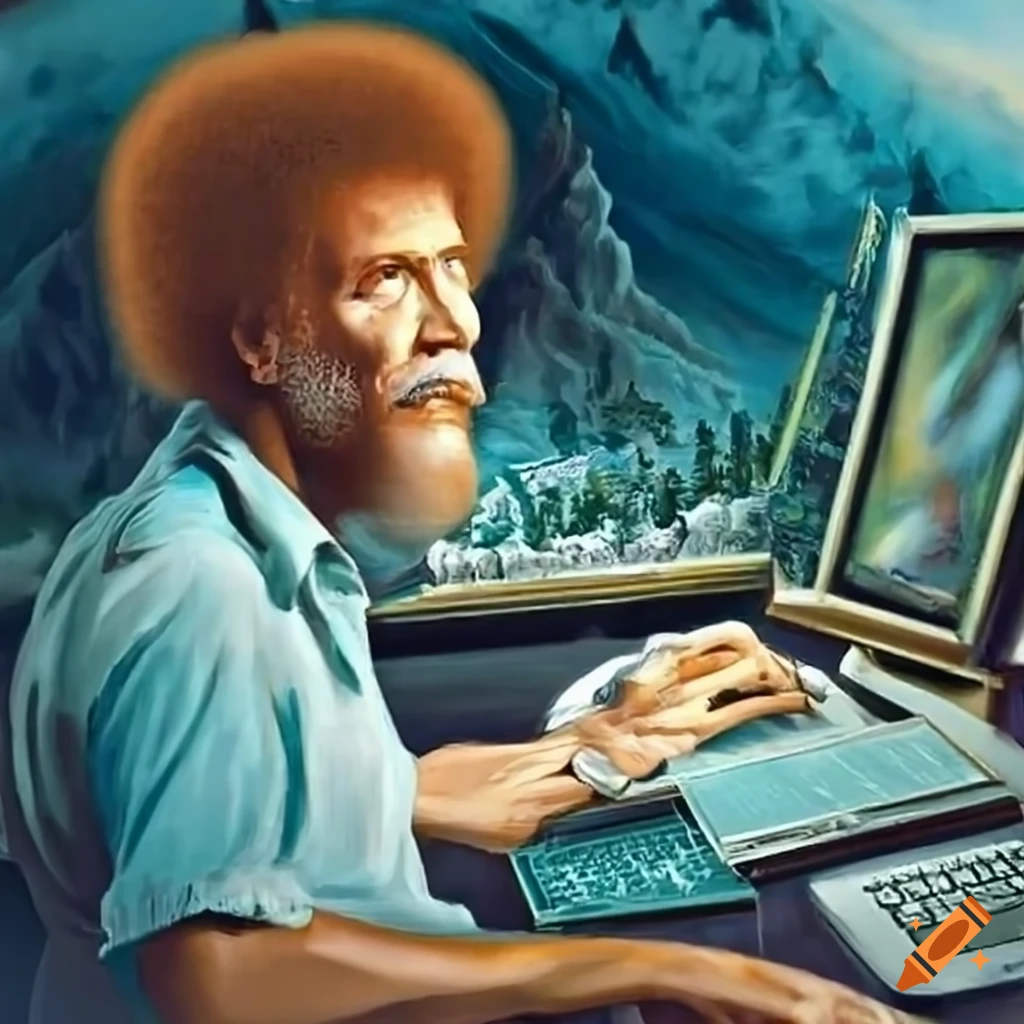 Bob ross at a computer on Craiyon