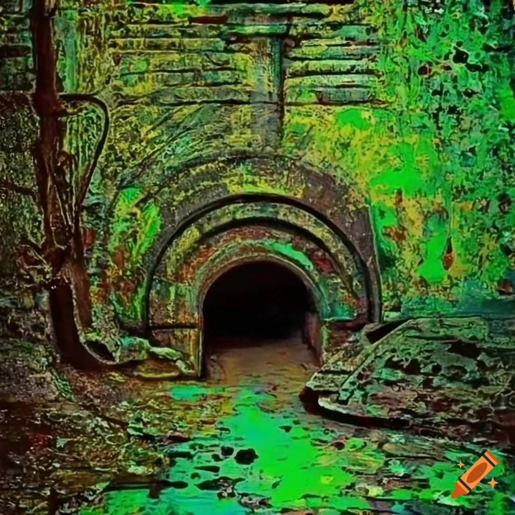 1800s French sewer in green abstract splatter paint style on Craiyon