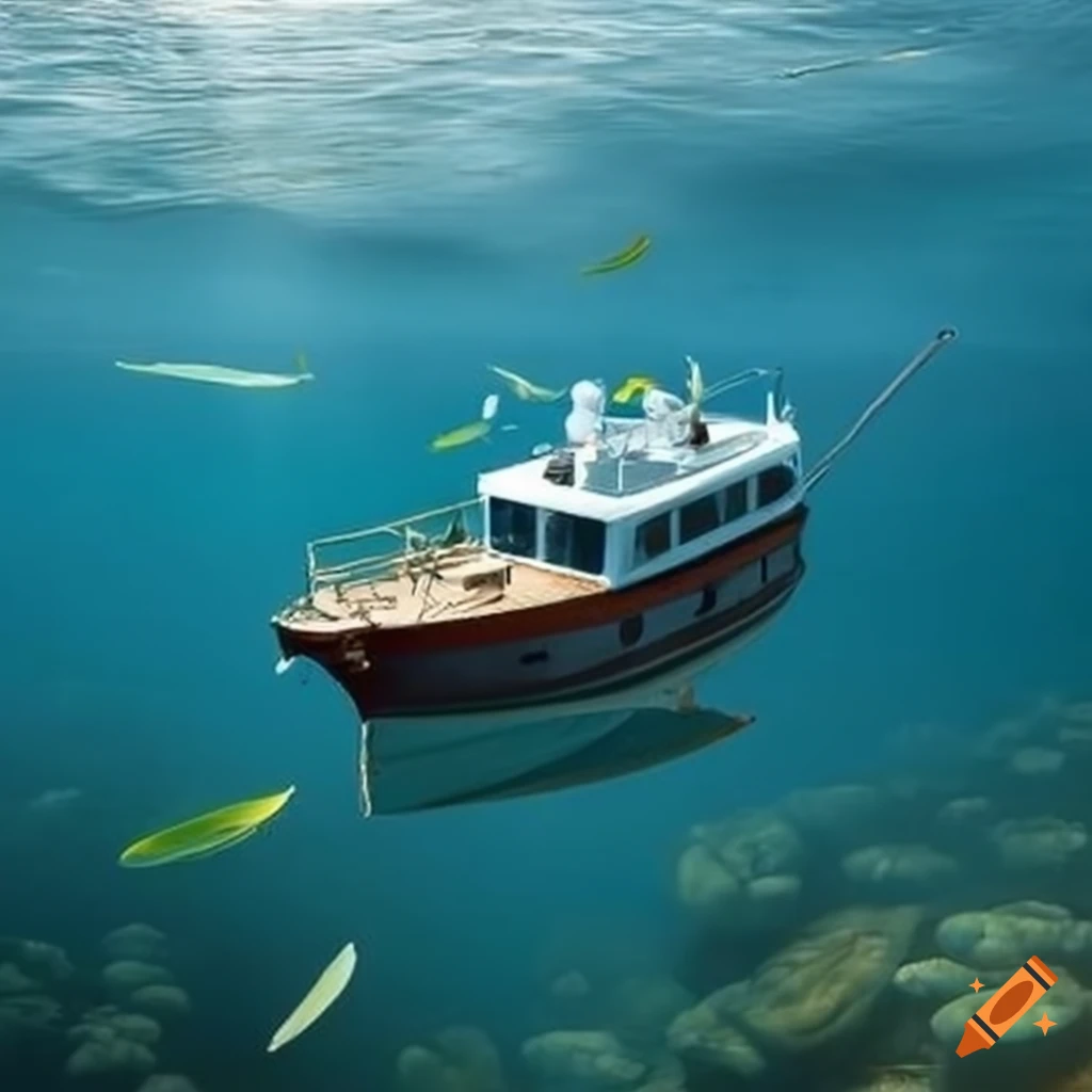 Science boat collecting plants and seeds from the sea coast on Craiyon
