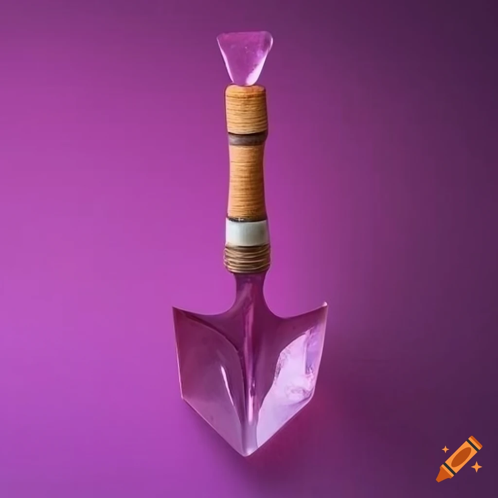 Pink crystal shovel with wooden handle on Craiyon