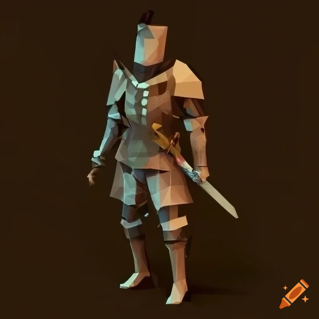 Low poly overgrown steampunk knight sculpture on Craiyon