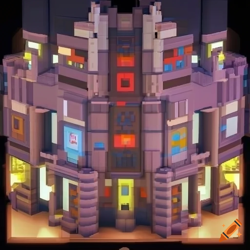 Pokemon battle tower in modern voxel art style on Craiyon