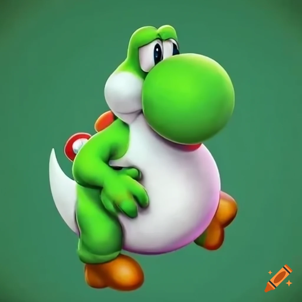 Adorable illustration of green Yoshi from Super Mario Bros. with a ...