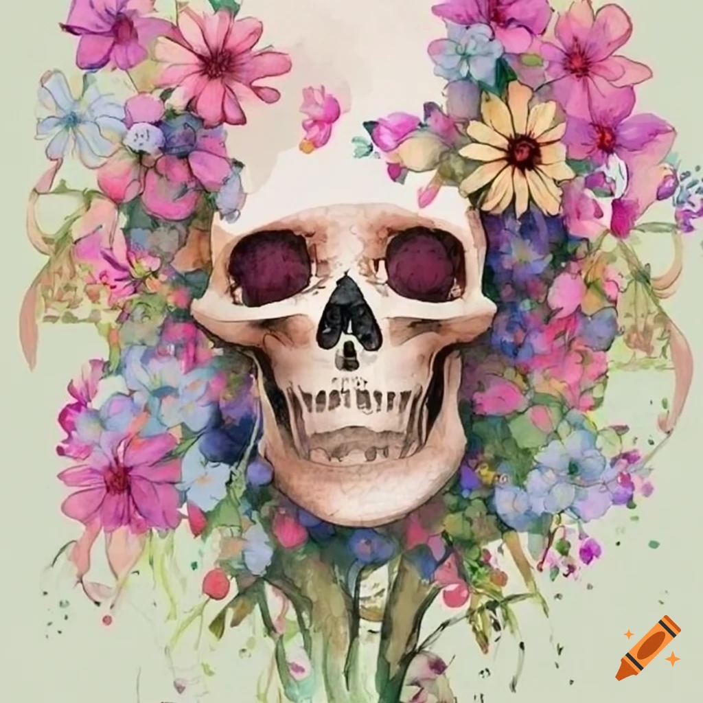 Skeleton covered in flowers on Craiyon