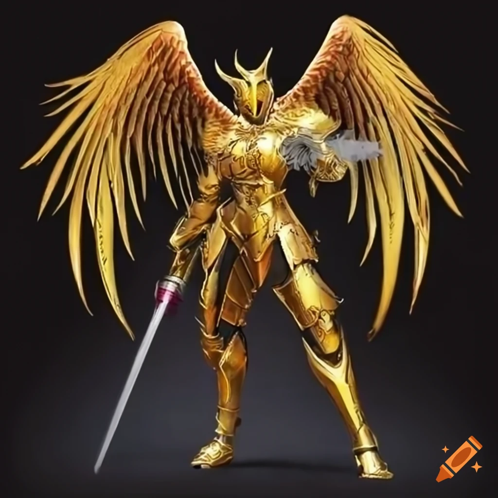Golden phoenix knight in full armor on Craiyon