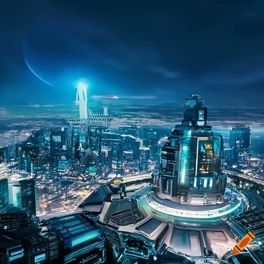 High angle view of a futuristic sci-fi cityscape on Craiyon