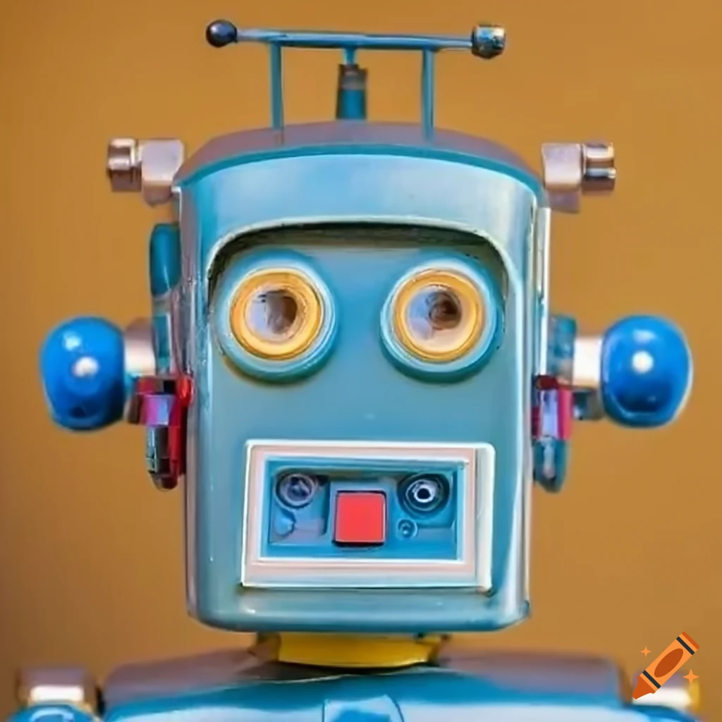 Vintage retro robot with big teeth, cute design on Craiyon