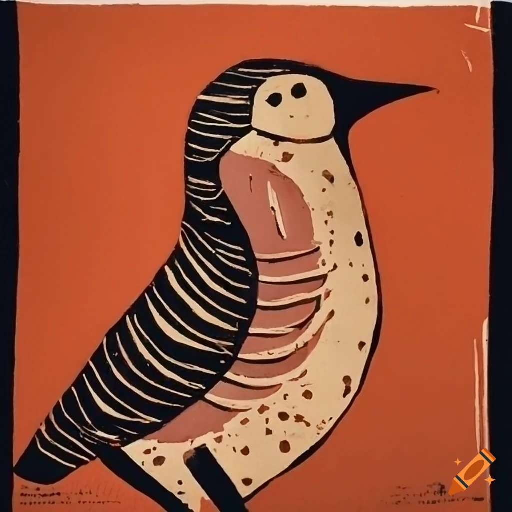 Flying bird linocut art on Craiyon