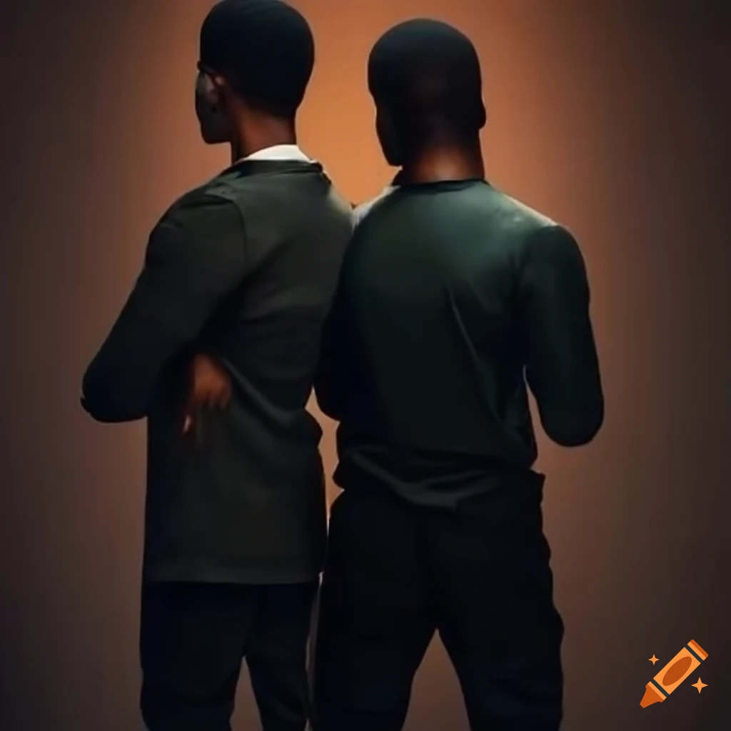 Two friends standing back to back on Craiyon