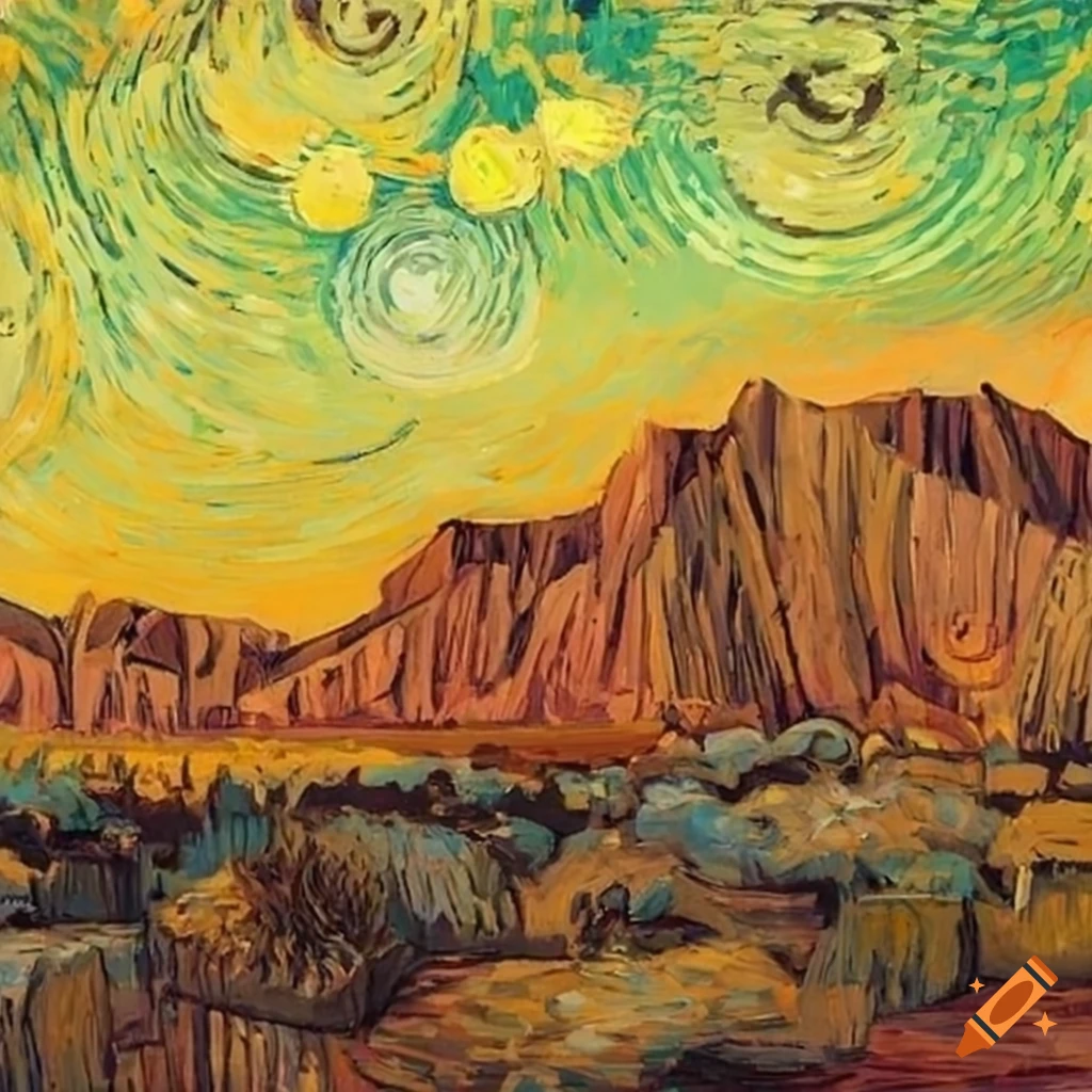 Desert landscape in van gogh style on Craiyon