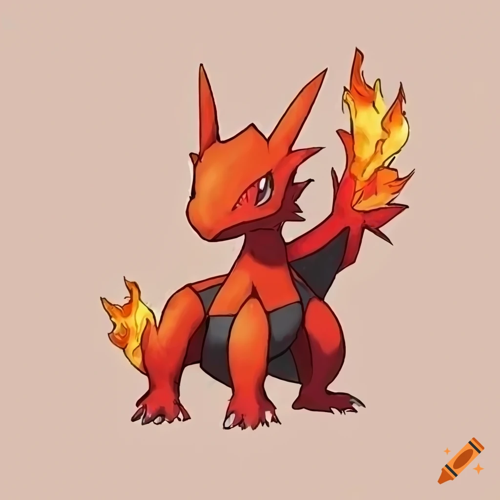 Fire-type pokemon resembling a dragon in a drawing on Craiyon