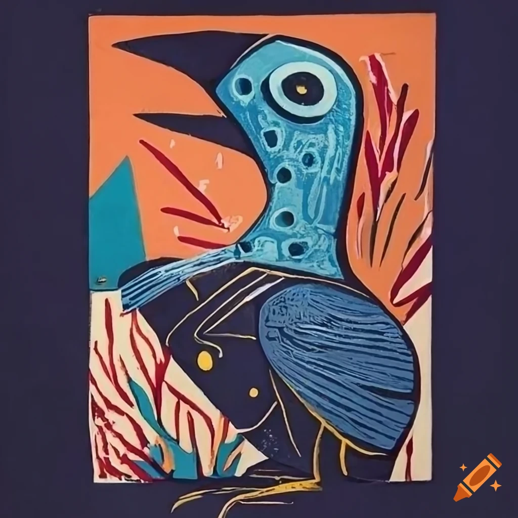 Picasso Spacebird Linocut Artwork On Craiyon