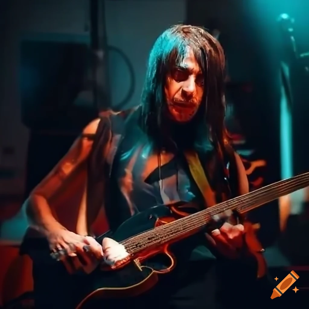 Rock musician recording music through a studio window on Craiyon