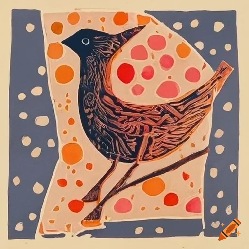 Flying bird linocut art on Craiyon