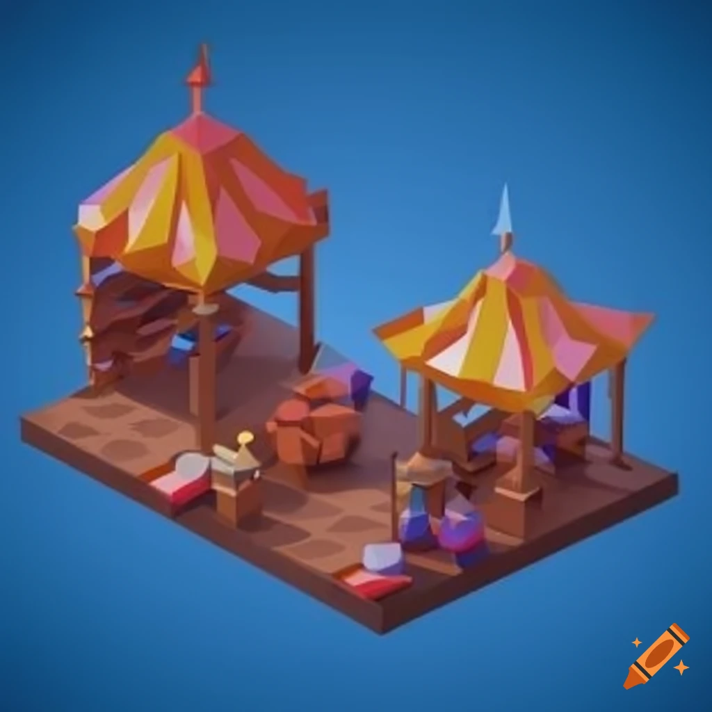 Low poly icon of a medieval market on Craiyon