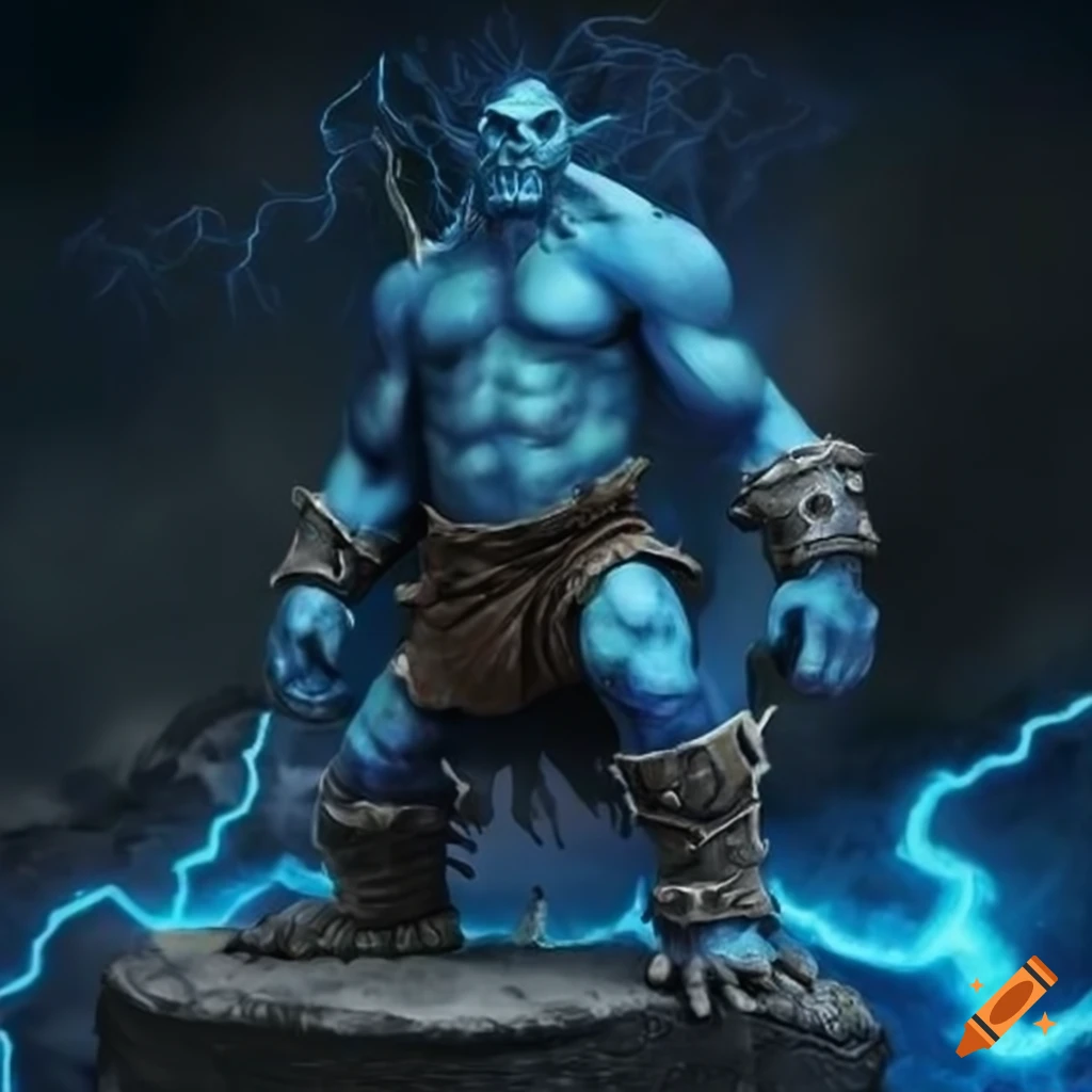 Blue orc surrounded by lightning on Craiyon