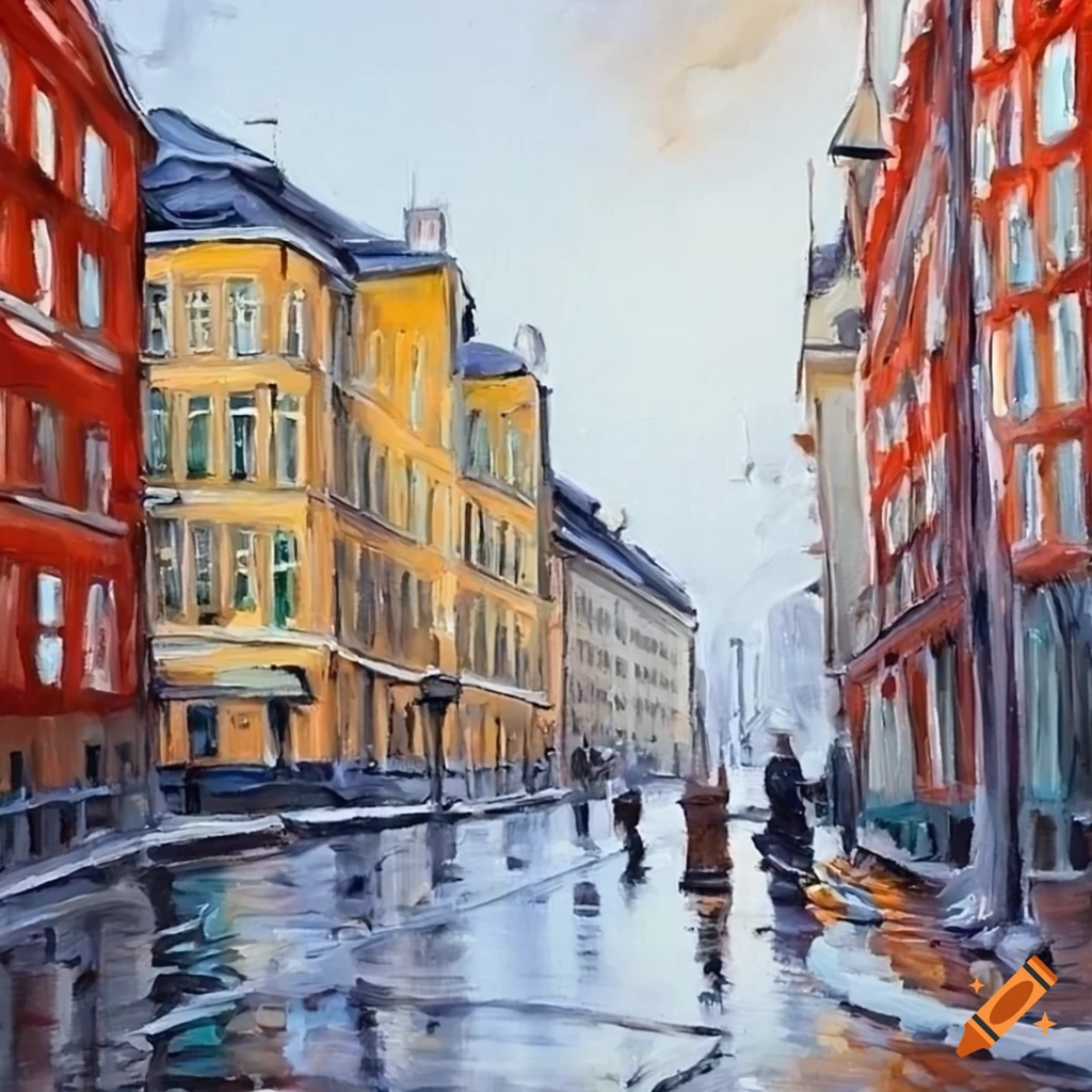 Oil painting of a street in oslo, norway on Craiyon