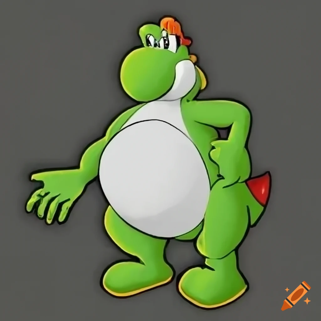 Artistic illustration of iconic green yoshi from super mario bros ...