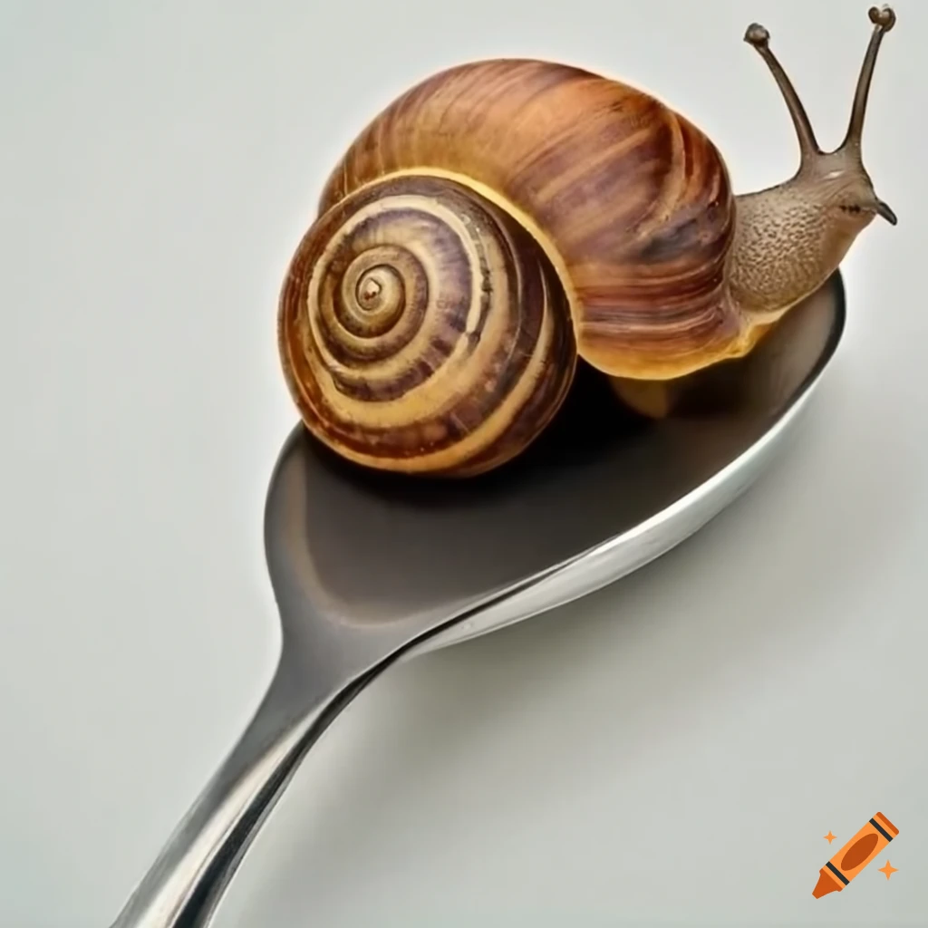 Realistic snail sitting on a spoon on Craiyon