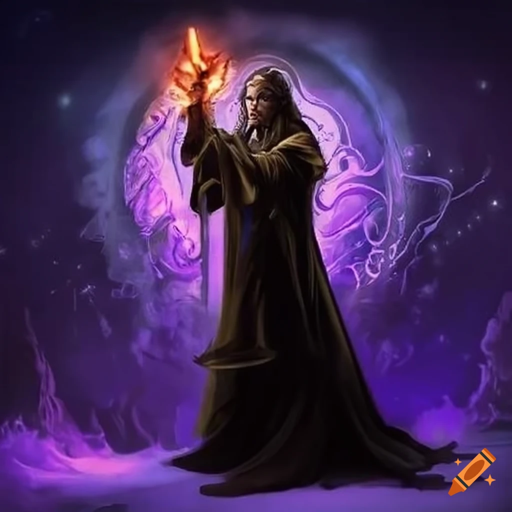 Dramatic wizard casting a spell on Craiyon