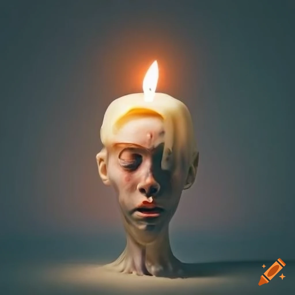 Introspective man symbolized as a melting candle on Craiyon