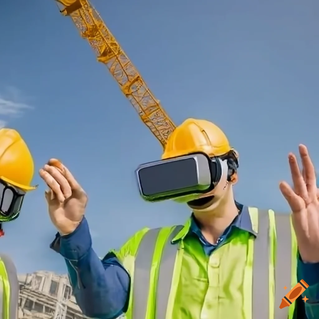 Construction workers using vr for crane operation training on Craiyon