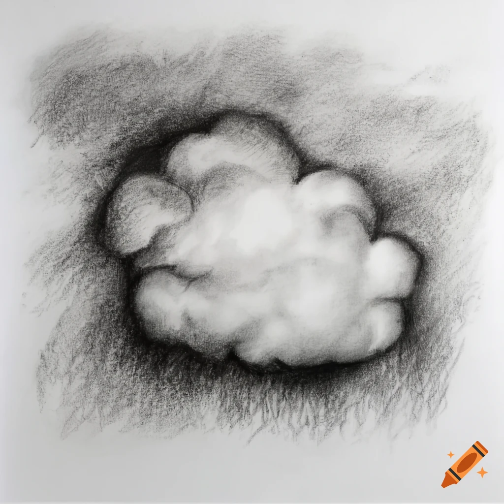 Cloud in the interior of a cottage house in charcoal drawing on Craiyon
