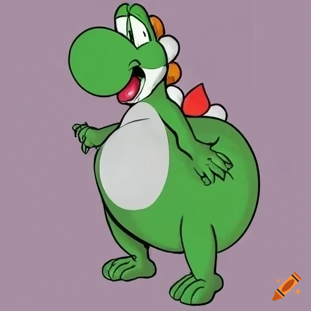 Hand-drawn illustration of green Yoshi from Super Mario Bros with a ...