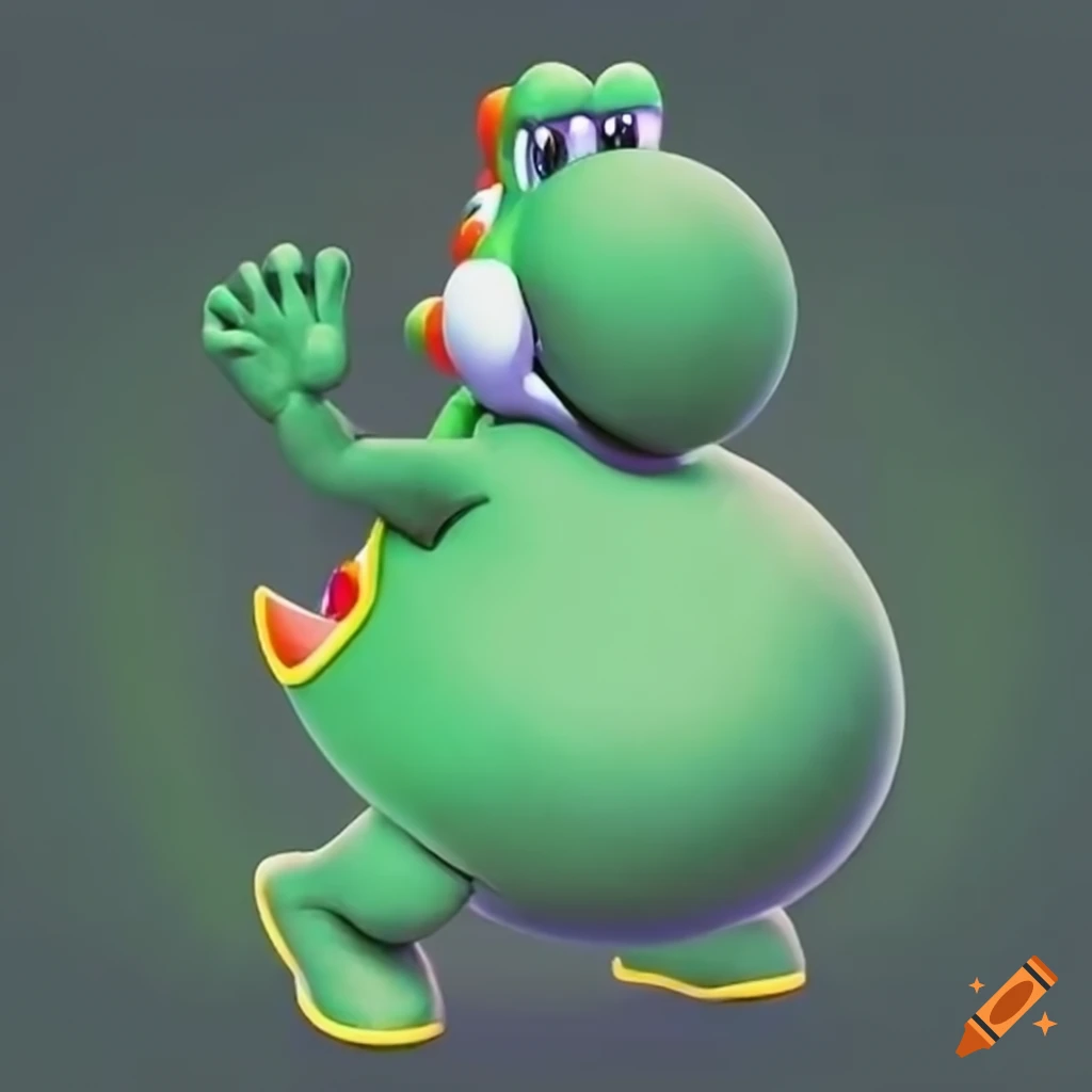 Adorable green Yoshi from Super Mario Bros with a round belly on Craiyon