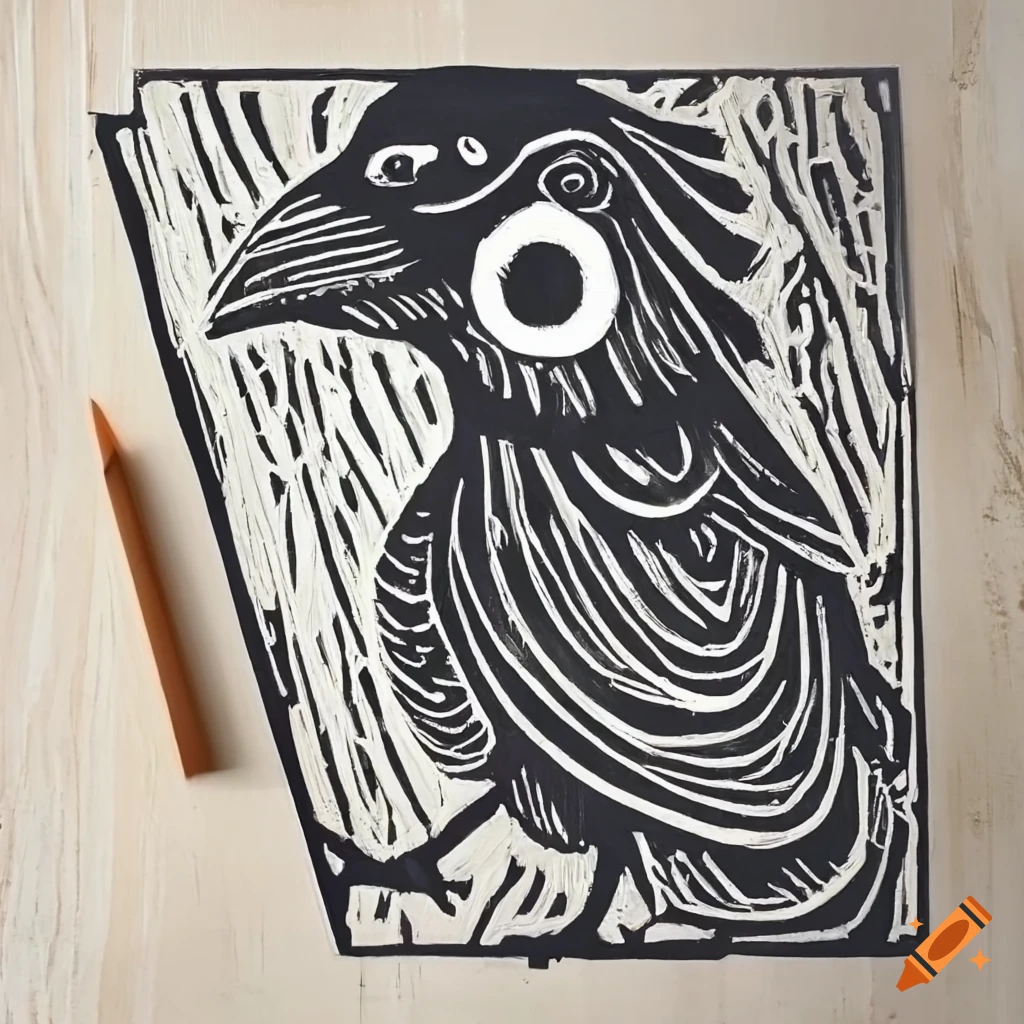 Monster bird linocut illustration on Craiyon