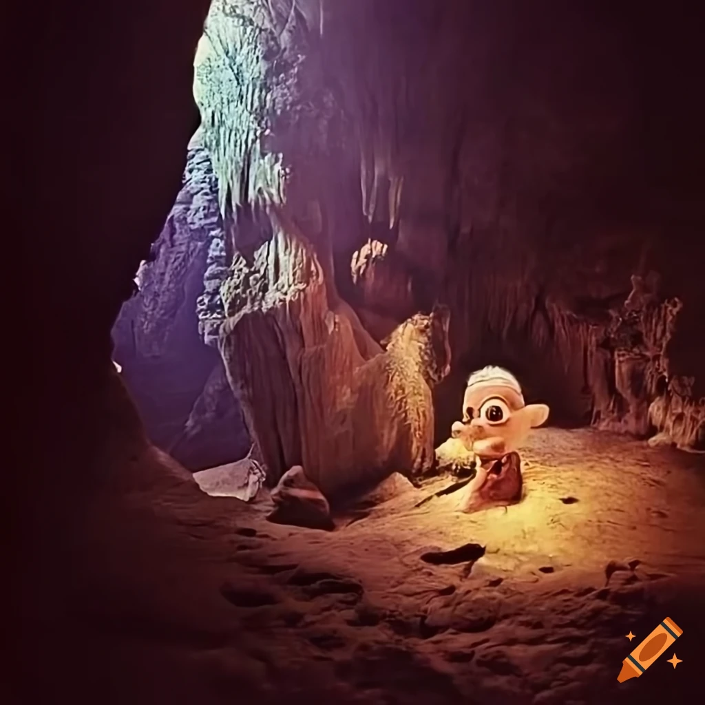 Trolls cave spelunking group in a 60's photograph on Craiyon