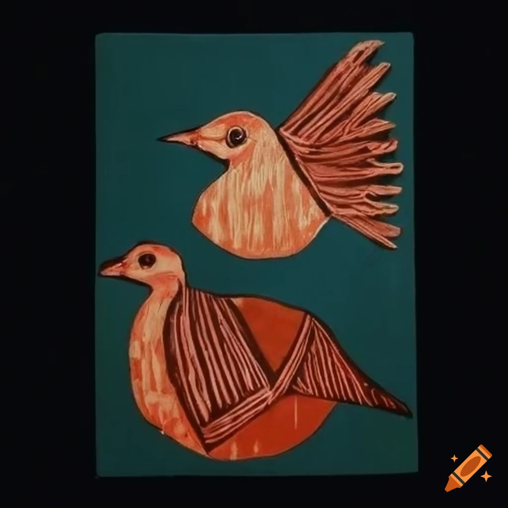 Flying bird linocut art on Craiyon